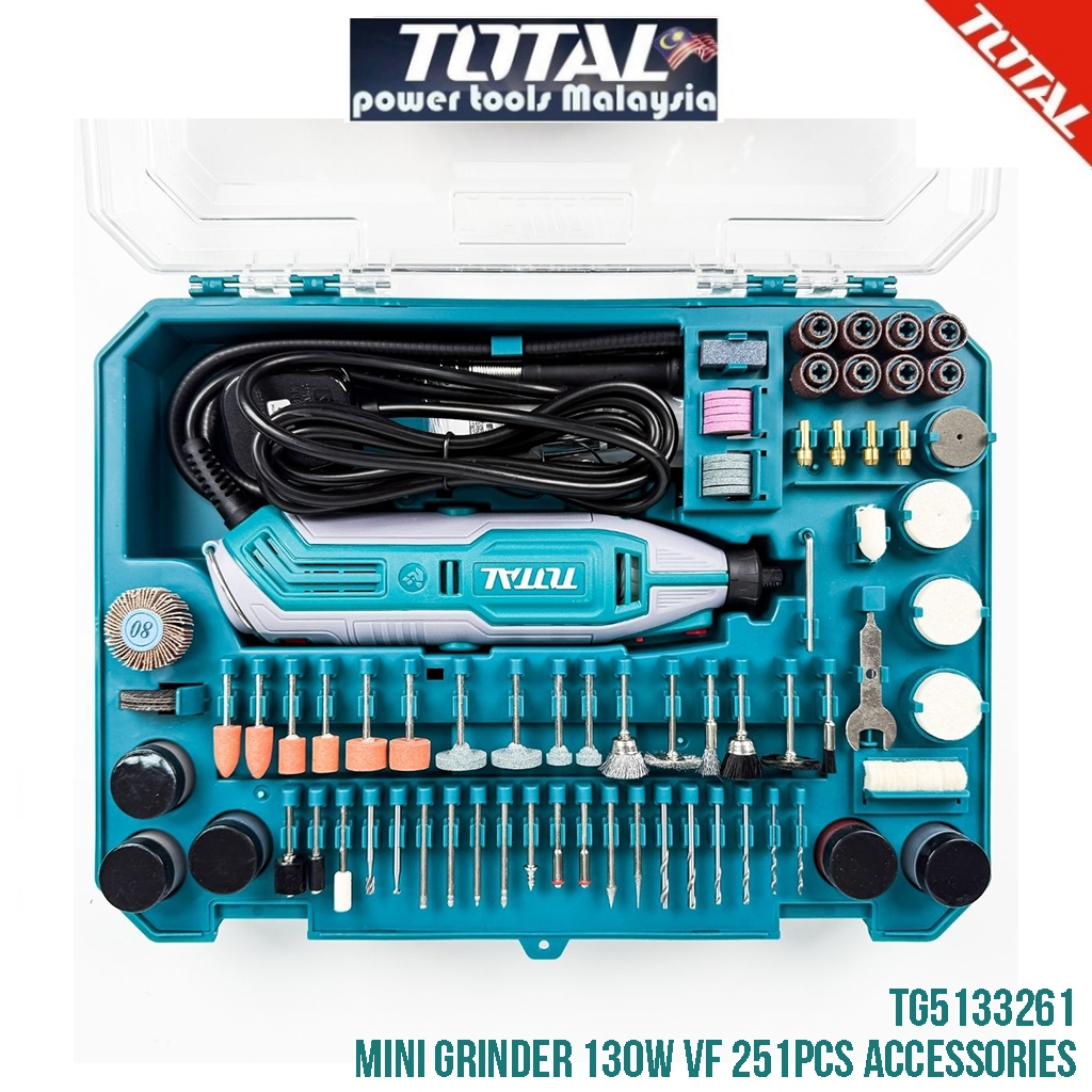 TOTAL Mini Grinder (13W) + Accessories To Cut, Grind, Sand, Drill ...