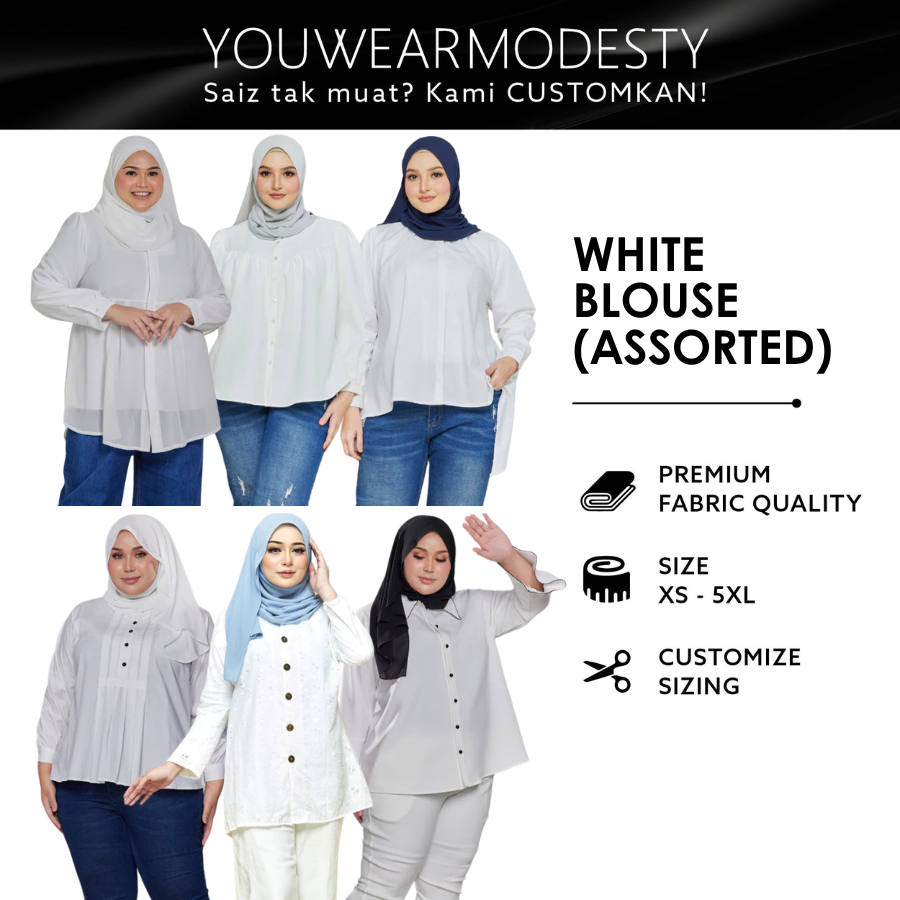 YouWearModesty White Blouse Kemeja Putih Plus Size Blouse Women ...