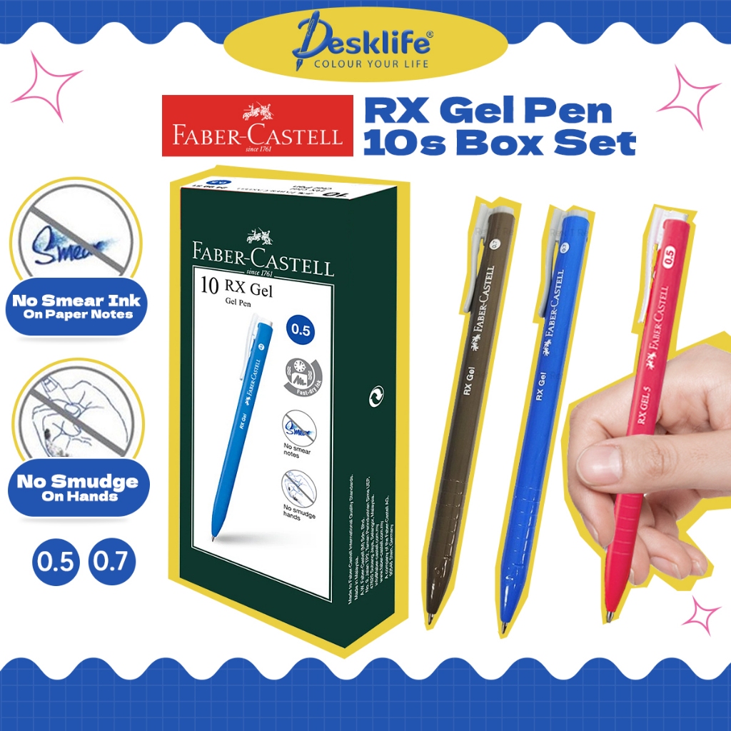 Faber Castell Pen RX Gel Pen 0.5 0.7 Black Blue Red Pen - (10/BX) Pen ...