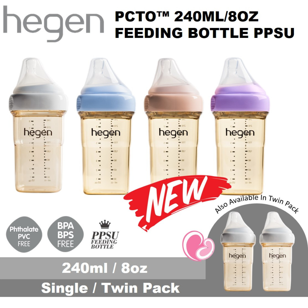 Original Hegen PCTO Feeding Bottles PPSU 240ml/8oz with Teat Single / Twin Pack, Botol Susu ...