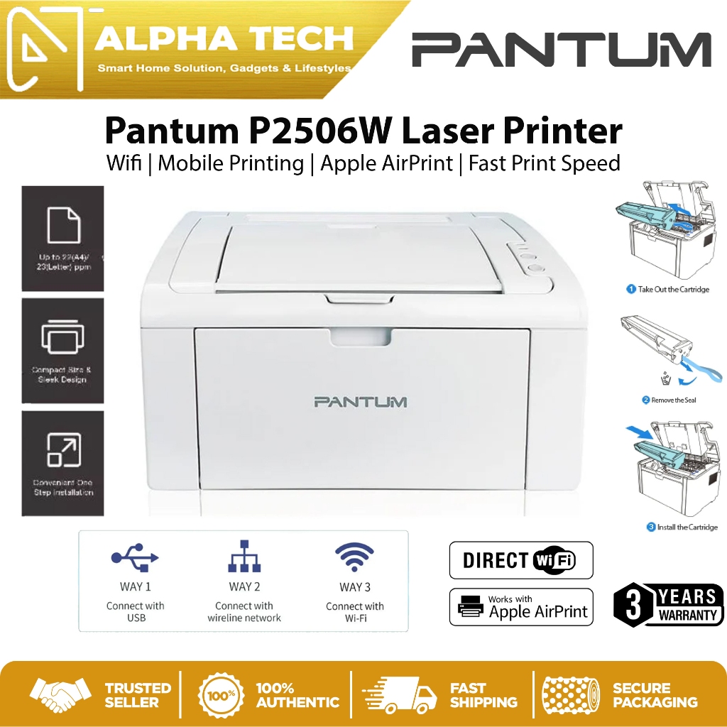 Pantum P2506W Monochrome Wireless Laser Printer | 600 MHz | WiFi & USB 2.0 | Up to 22 ppm | come ...