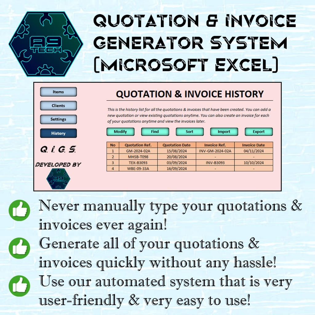 Quotation & Invoice Generator System (Microsoft Excel System Template ...