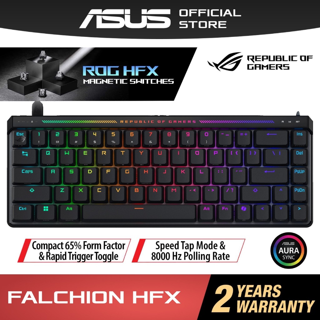 ASUS ROG Falchion Ace HFX 65% Analog Gaming Keyboard PBT Hall Effect ...