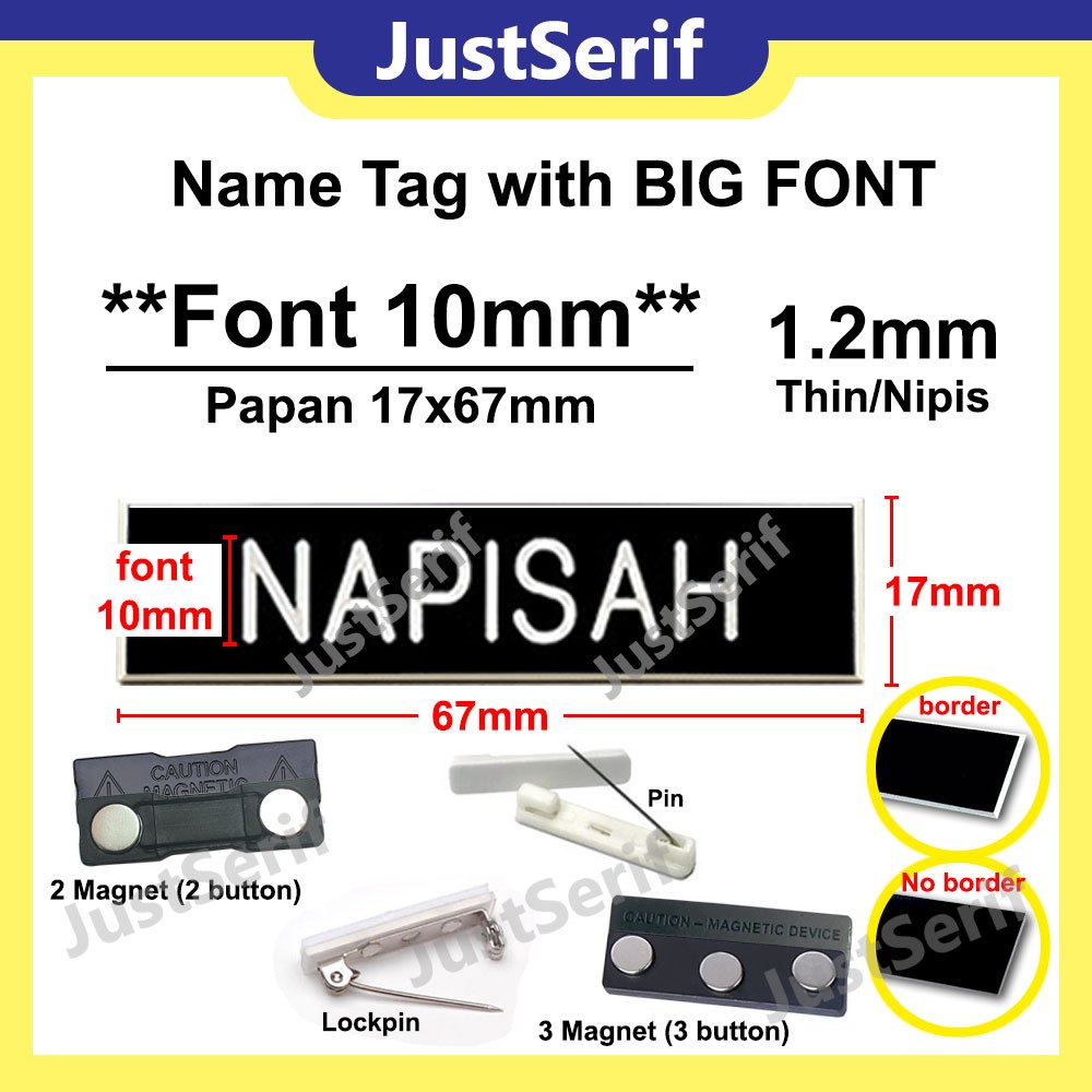 Name Tag Normal Rumi with BIG FONT (Font Height 10mm) Nametag Pandu ...