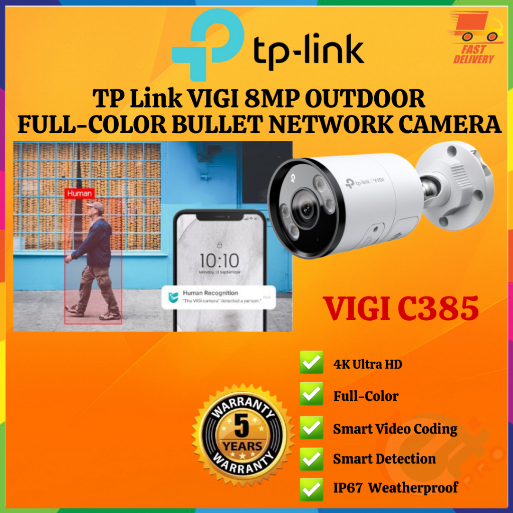 TP LINK VIGI 8MP OUTDOOR FULL-COLOR BULLET NETWORK CAMERA C385 | Shopee ...