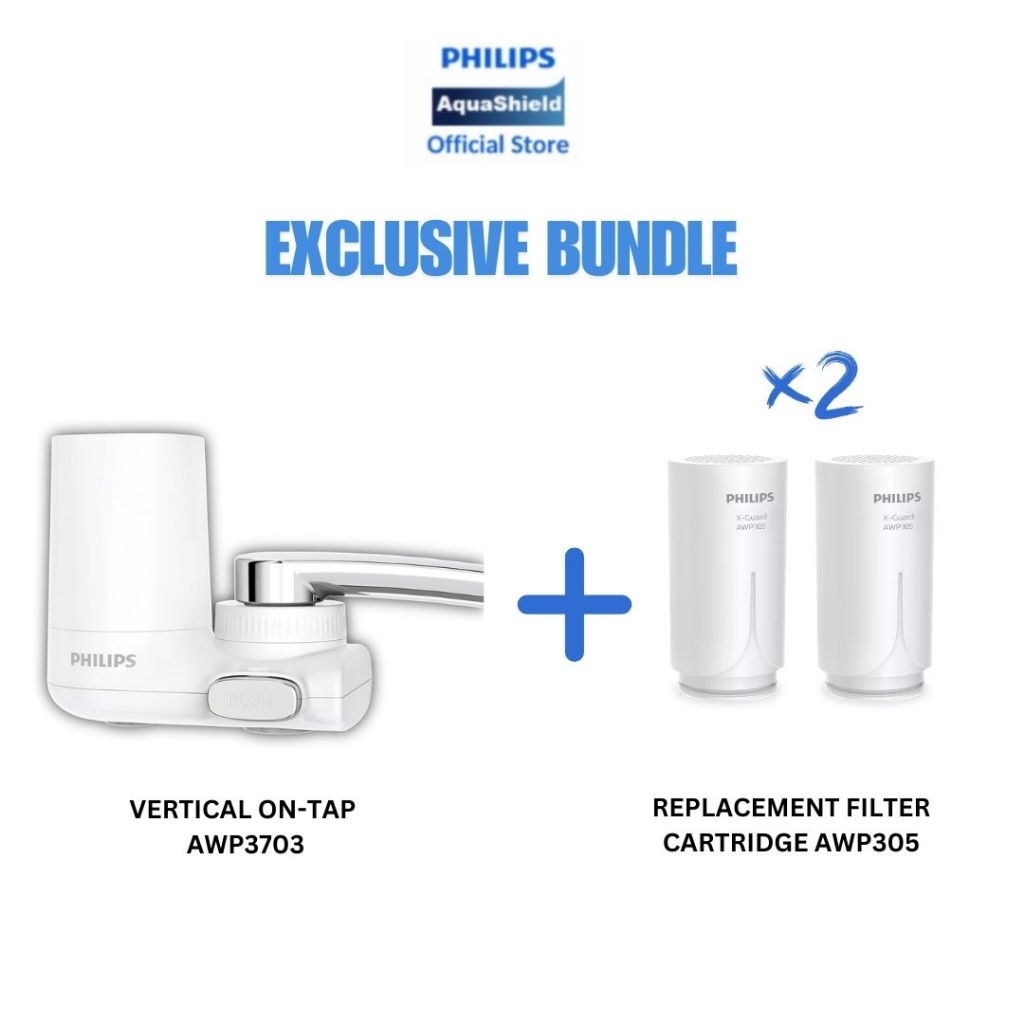 [EXCLUSIVE BUNDLE] PHILIPS Vertical On-Tap Water Filter AWP3703 + 2pcs ...