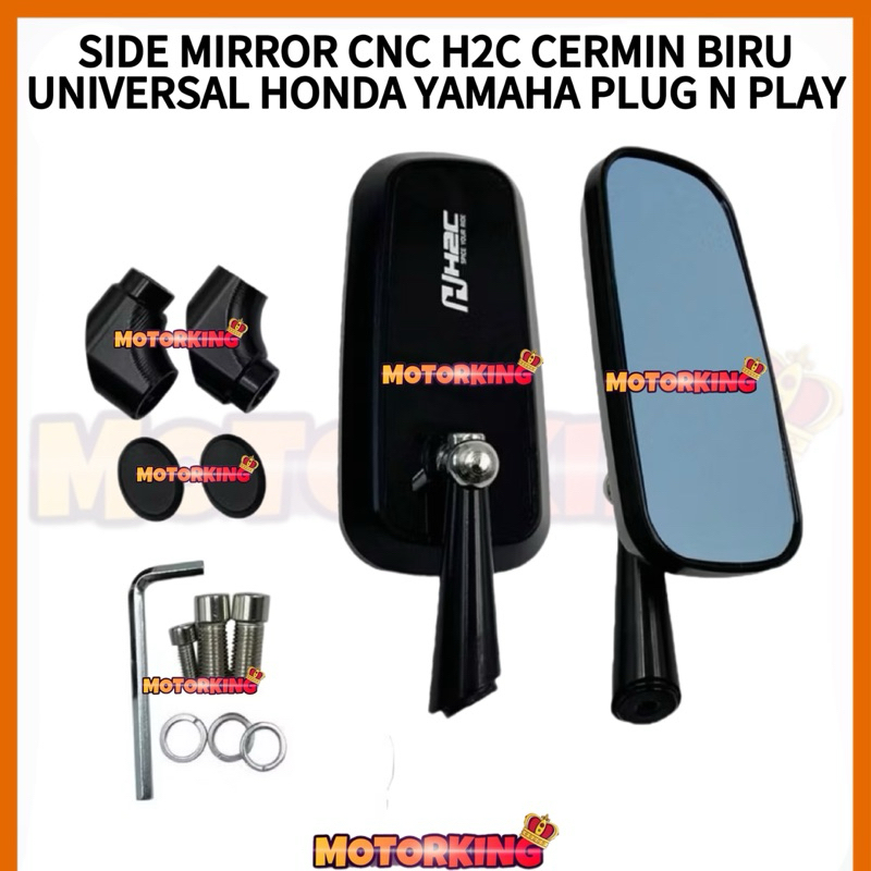 SIDE MIRROR CNC H2C CERMIN BIRU UNIVERSAL SIDE MIRROR HONDA YAMAHA PLUG ...