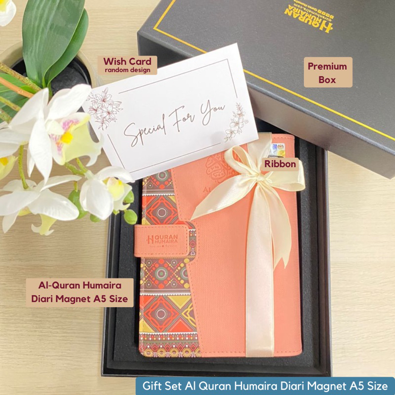 GIFT SET AL QURAN HUMAIRA DIARI MAGNET A5 SIZE (TAGGING & ENGRAVE NAME ...