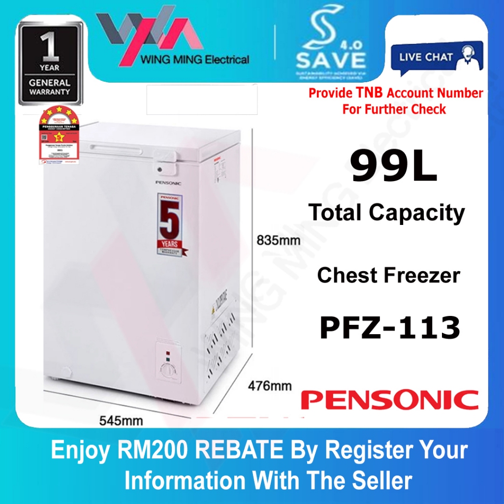 [ Save 4.0 ] Pensonic 99L Chest Freezer Refrigerator 1 Door/Peti Beku 1 ...