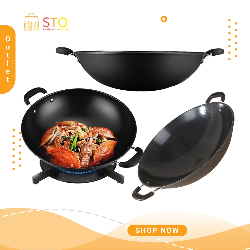 STO Iron Wok Enamel Wok Double Handle Enamel Wok Stir-Fry Kuali Besi ...