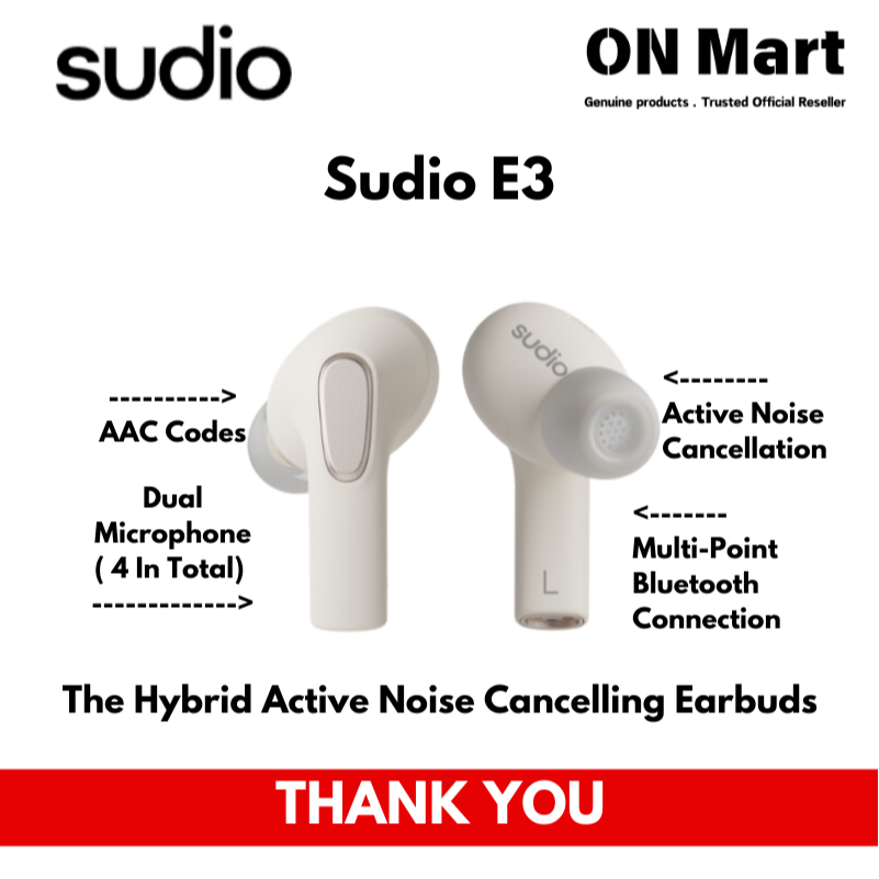 Sudio E3 | The Hybrid Active Noise Cancelling Earbuds | 1 Year Warranty | Shopee Malaysia
