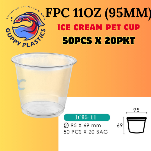 [LHC] FPC 11OZ ICE CREAM PET CUP 50PCS WITH DOME LID / CAWAN AIS KRIM ...