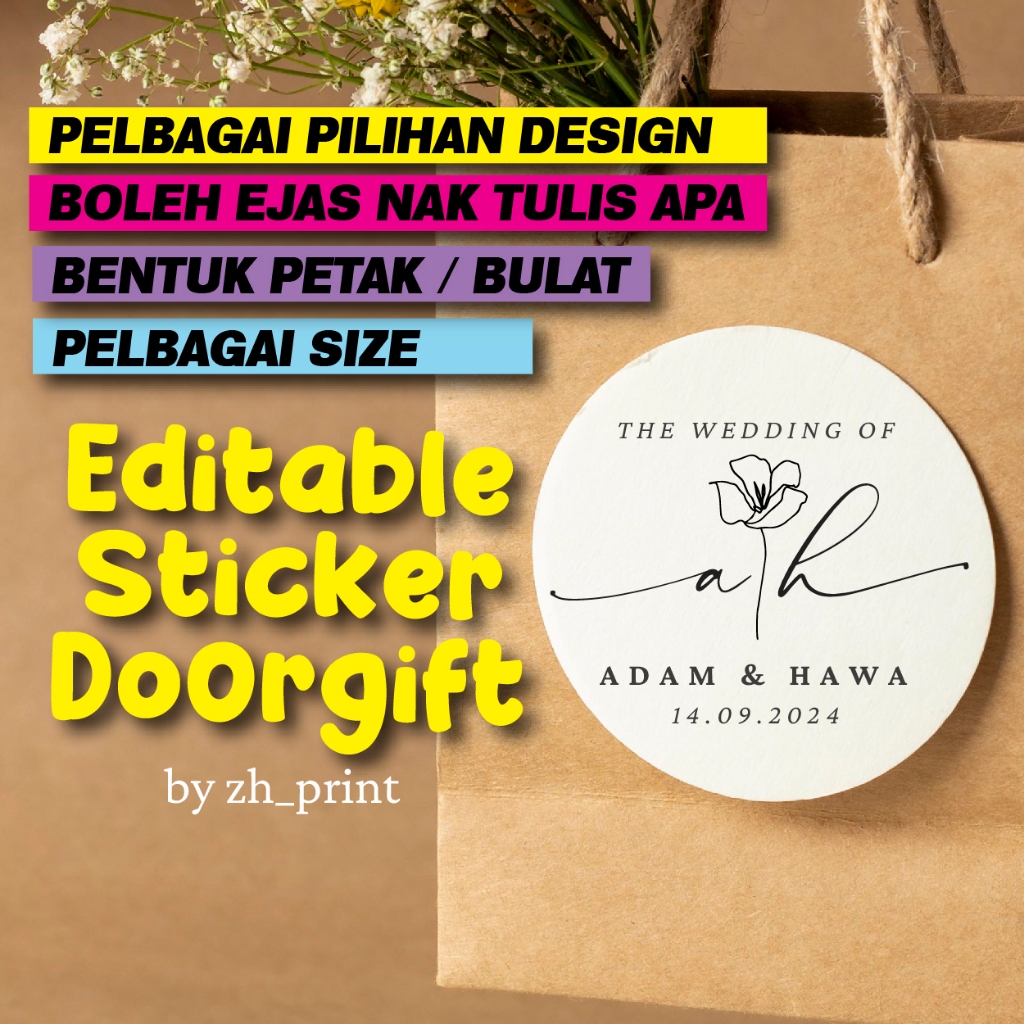 100pcs/150pcs Editable Sticker Doorgift Kahwin / Sticker Wedding ...