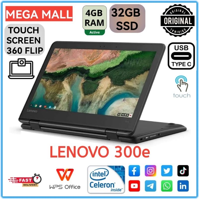 [360 Flip Touch Screen]Lenovo 300e Chromebook Ram 4gb Ssd 32gb Play ...