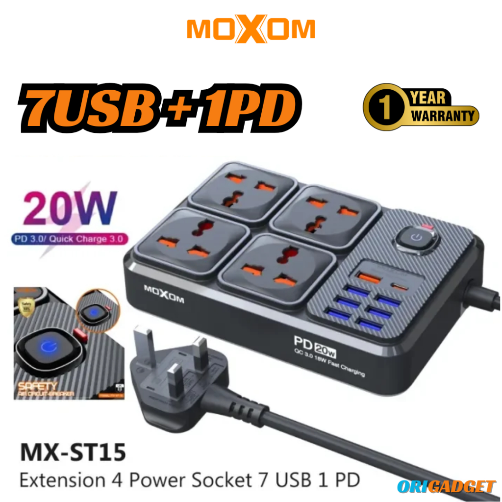 MOXOM MX-ST23 20W Extension Plug Cord 2m Extension Cord Moxom Power ...