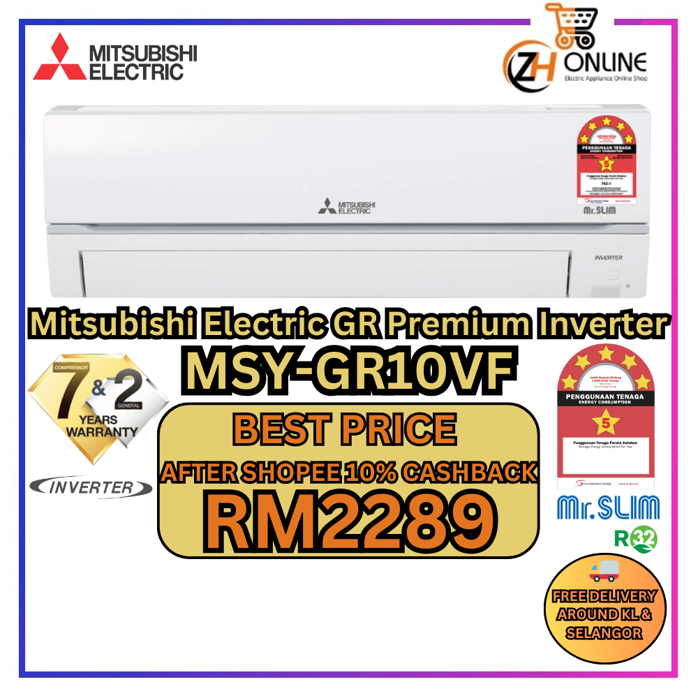 Mitsubishi 1.0HP-3.0HP Mr. Slim R32 5 Star Inverter Aircond GR / JS ...