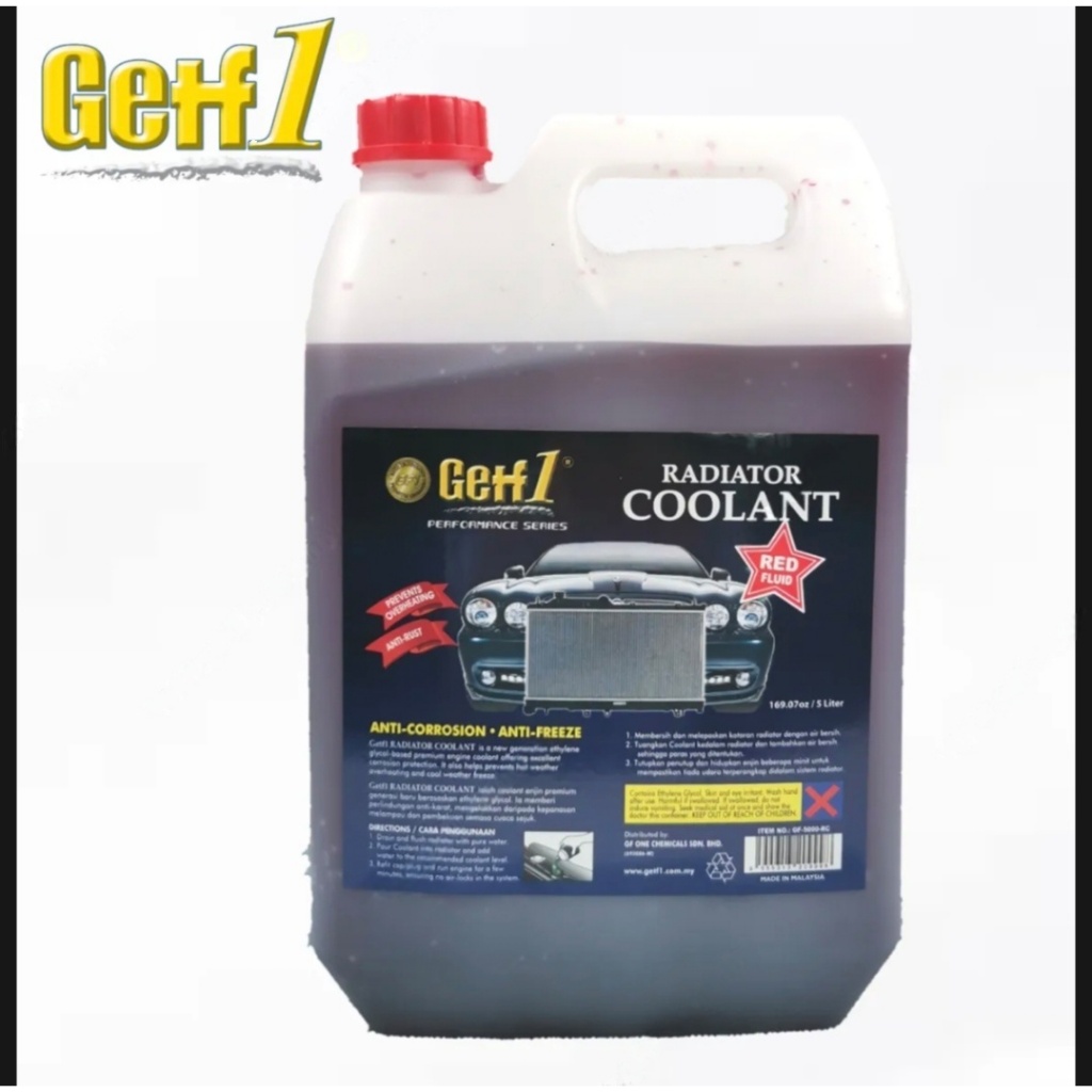 GETF1 Anti Rust Anti-Corrosion Radiator Coolant Red Colour (5L) glycol ...