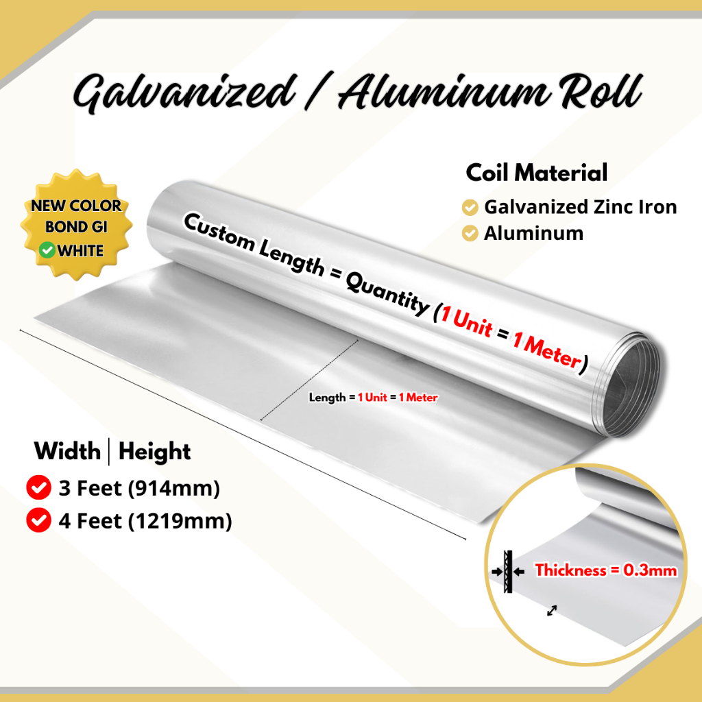 Galvanized Iron Zinc GI Roll 0.3mm x 3ft/4ft / Aluminum Plain Sheet ...