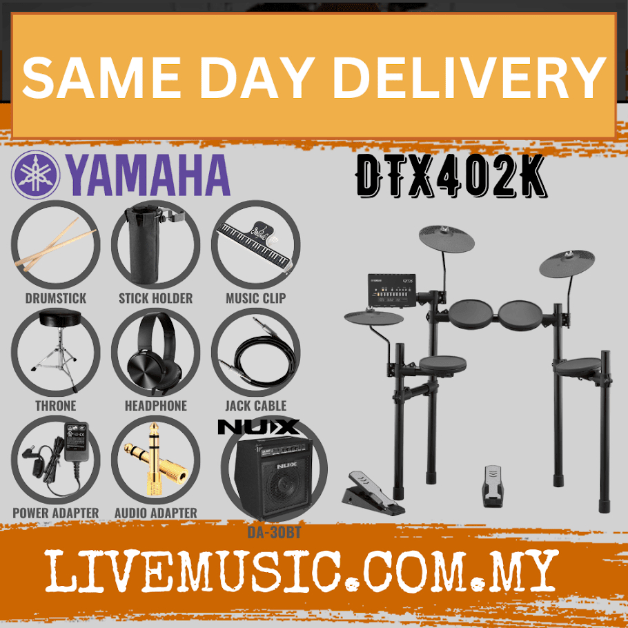 Yamaha DTX402K 5-Piece Electronic Drum Set with Amplifier Drumsticks ...