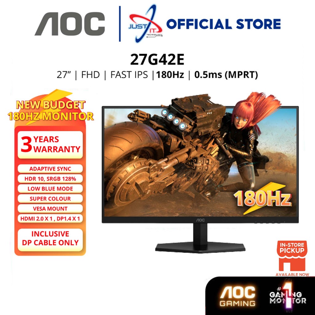 AOC 27G42E 27" GAMING MONITOR ( 27" FHD FAST IPS / 0.5MS / 180HZ ...