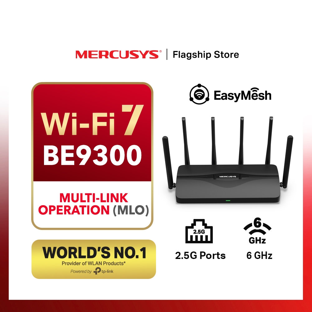 Mercusys Be9300 Wi Fi 7 Tri Band Router Mr47be 6x High Gain Antennas With 2 5g Ports Easymesh