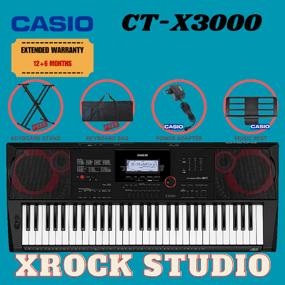 Casio CT-X3000 61-Keys Portable Keyboard with Stand, Bag & Headphone ...