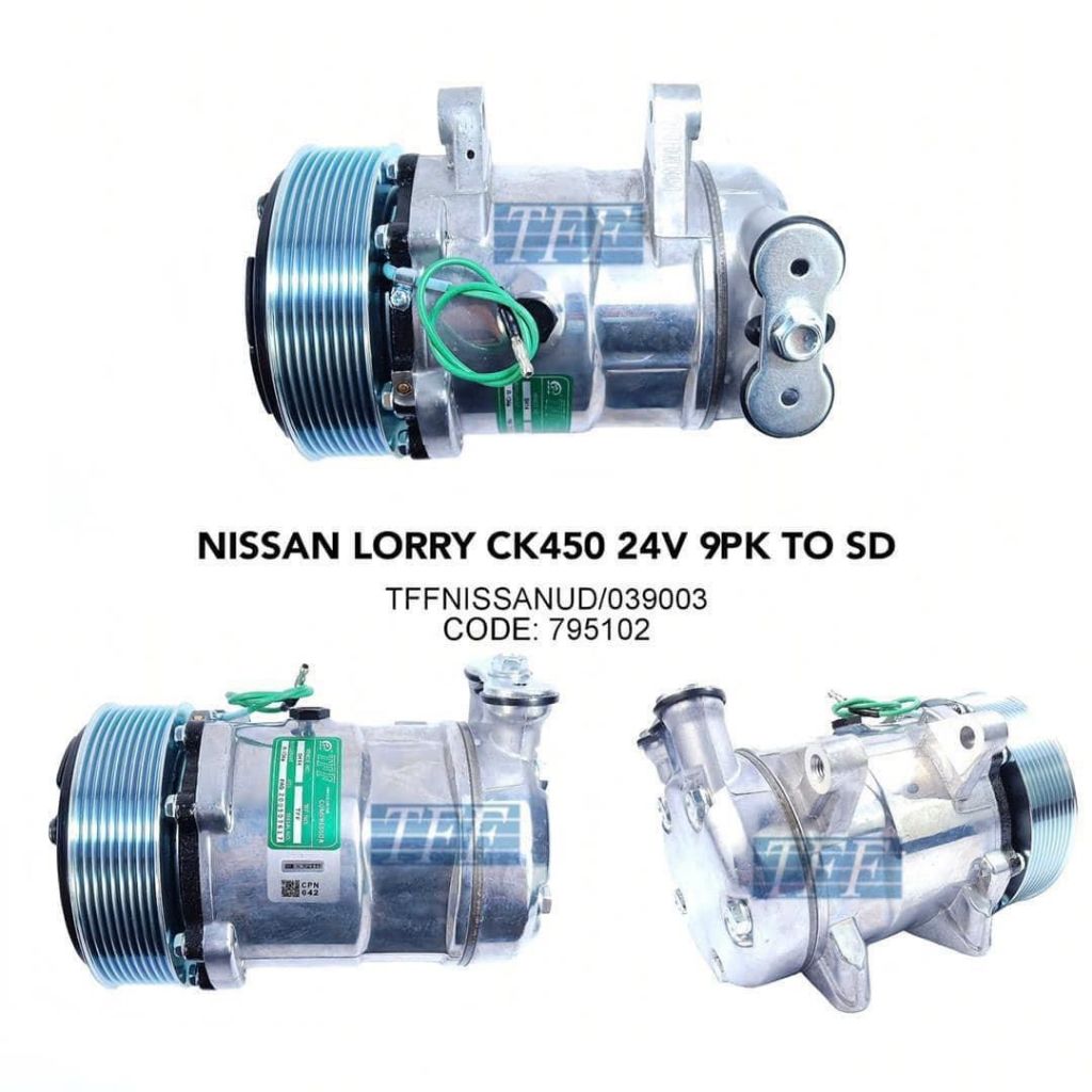 COMPRESSOR AIRCOND CAR CHINA NEW NISSAN LORRY CK450 24V 9PK TO SANDEN ...