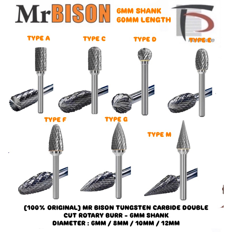 [100% ORIGINAL] MR BISON TUNGSTEN CARBIDE DOUBLE CUT ROTARY BURR - 6MM ...
