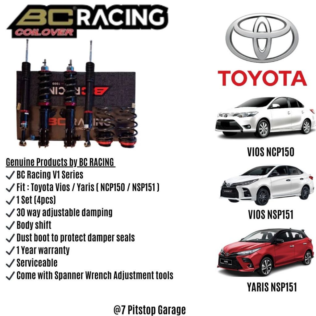 TOYOTA VIOS NPC 150 151 / YARIS NSP152 2013+ - BC V1 Racing Fully Adjuatbale Suspension Absorber ...