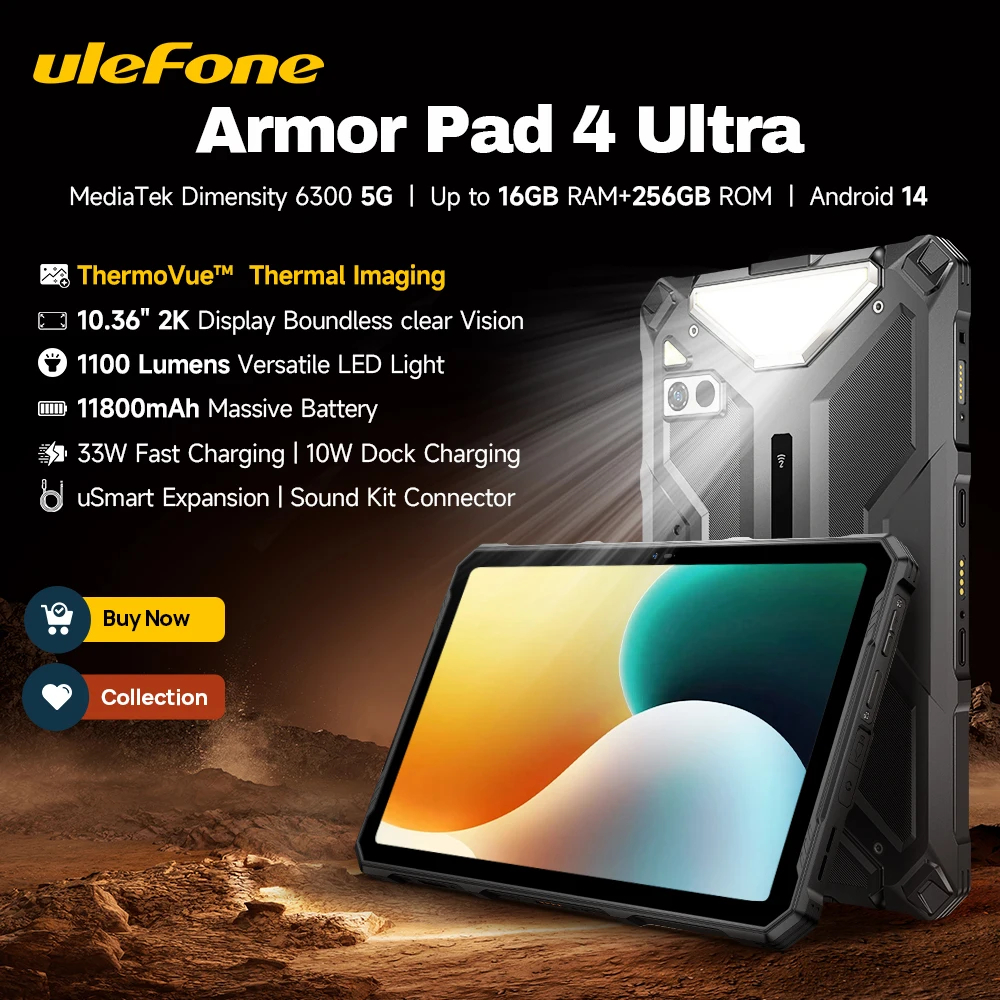 Ulefone Armor Pad 4 Ultra 5G Rugged Tablet 11800mAh 10.36" 16GB RAM ...