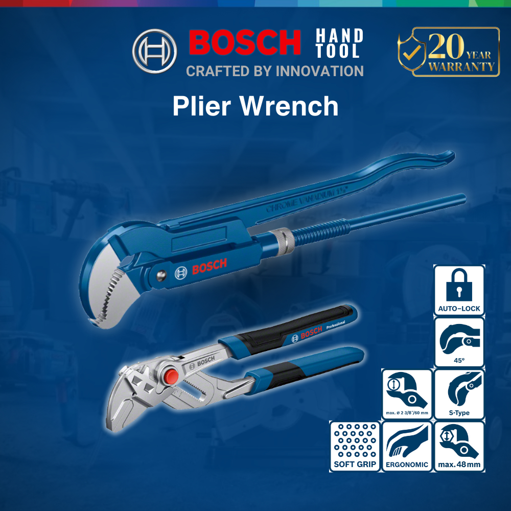 Bosch Sanitary Plier Wrench 250mm & Corner Pipe Wrench 45° 420mm [20 ...