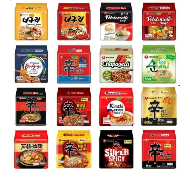 NONGSHIM HALAL Shin Ramyun 120g x 5 | Stir Fry 131g x 5 | Spicy Chicken 120g x 5 | Cheese 136g x ...