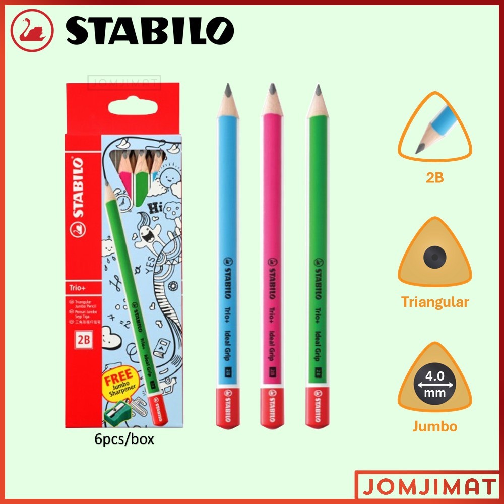Stabilo Trio+ Triangular Jumbo 2B Pencil 364/2B-6 (6's 2B Pencil + 1's ...