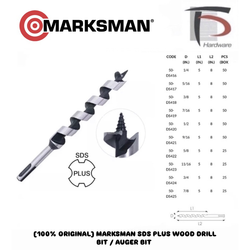 🔥READY STOCK🔥 [100% ORIGINAL] MARKSMAN SDS PLUS WOOD DRILL BIT / AUGER ...
