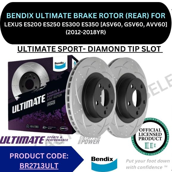 BENDIX ULTIMATE DISC BRAKE ROTOR (REAR) FOR LEXUS ES200 ES250 ES300 ...