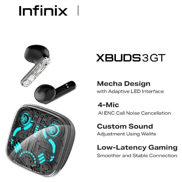 Infinix XBUDS 3GT earphone 4Mic AI ENC Mecha Design 28H Battery Life 5 ...