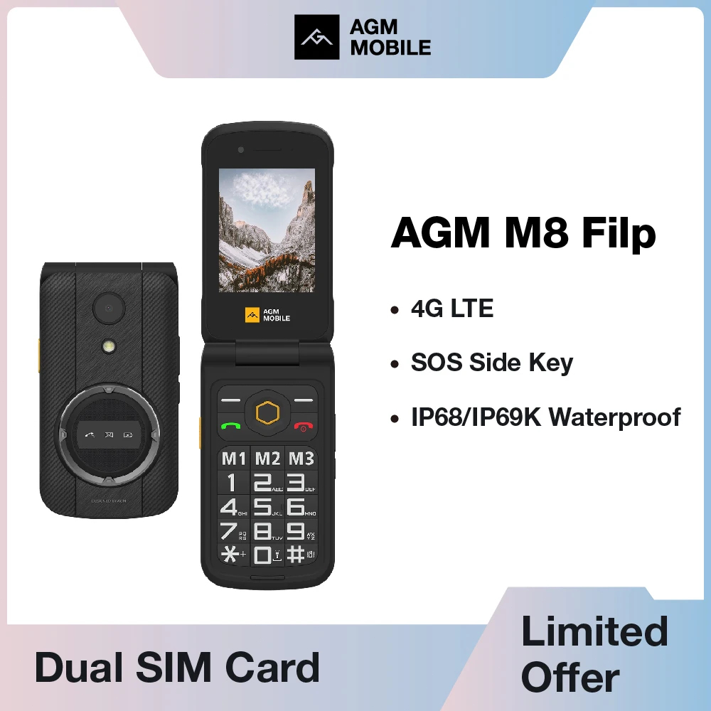 AGM M8 Flip Mobile Phone Unlocked Elderly Feature Phone SOS Quick Call ...