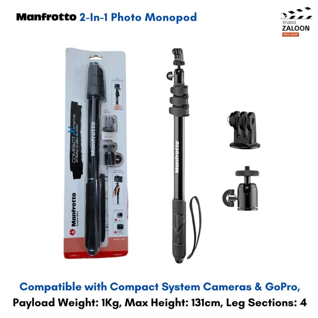 Manfrotto Compact Xtreme 2-In-1 Photo Monopod and Pole with GoPro ...