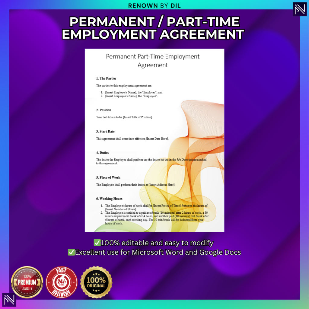 Permanent / Part-time Employment Agreement | Perjanjian Pekerjaan ...