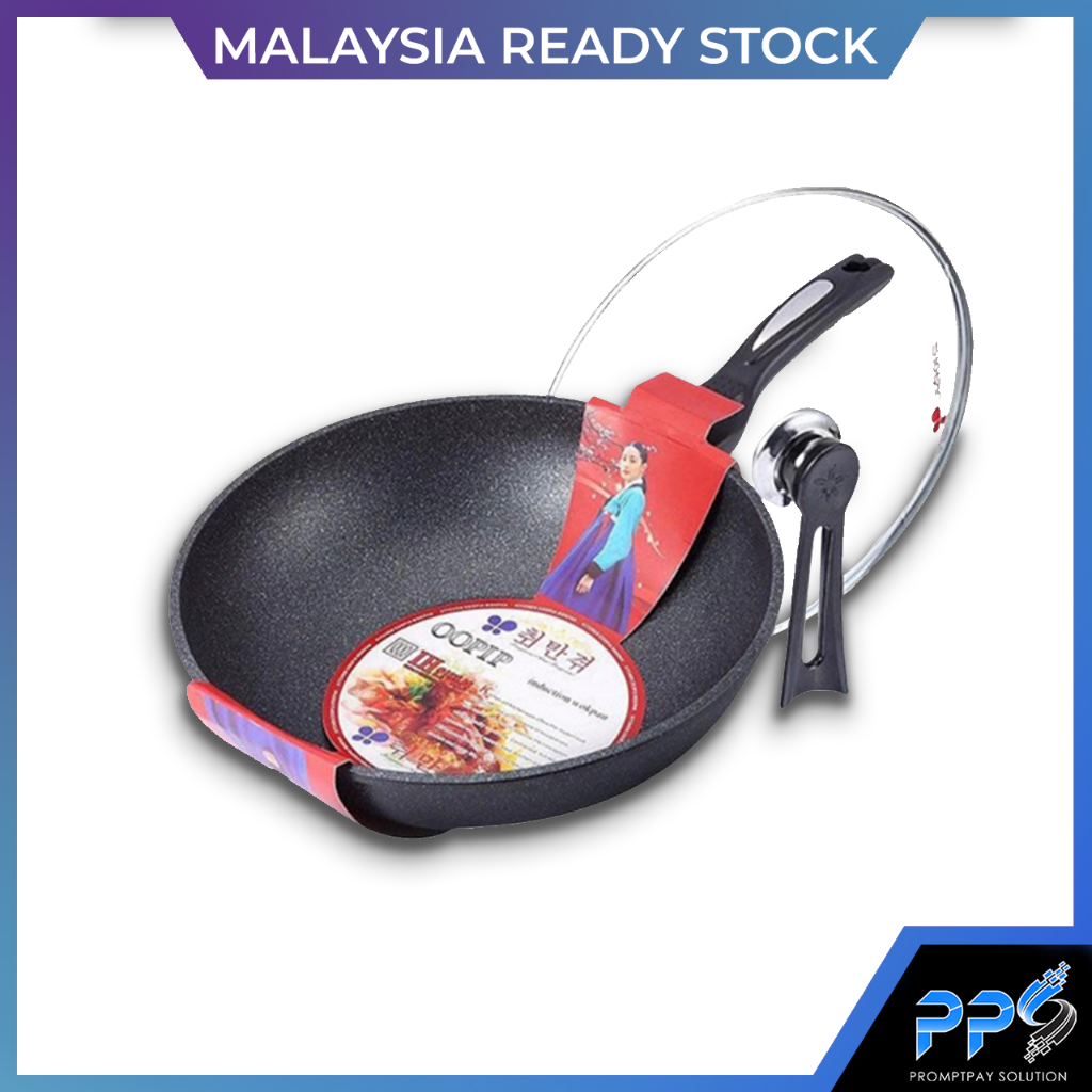 Marble Stone Korean Non-Stick Frying Wok Pan 32CM Wok Dapur Korean ...