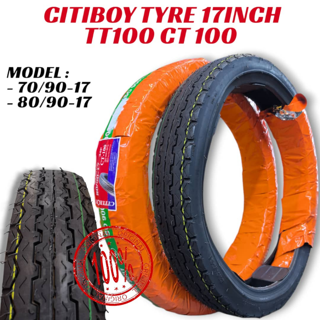 CITIBOY Tire 17 INCH TT100 CT 100 Tubeless Tire Motorcycle 70/90-17 80/ ...