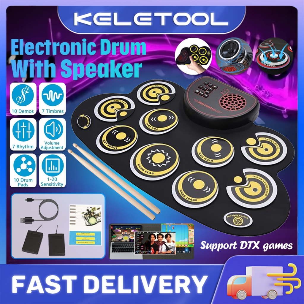 Electronic Drum Set Foldable Digital Roll-Up Drum Pad Electric Portable ...