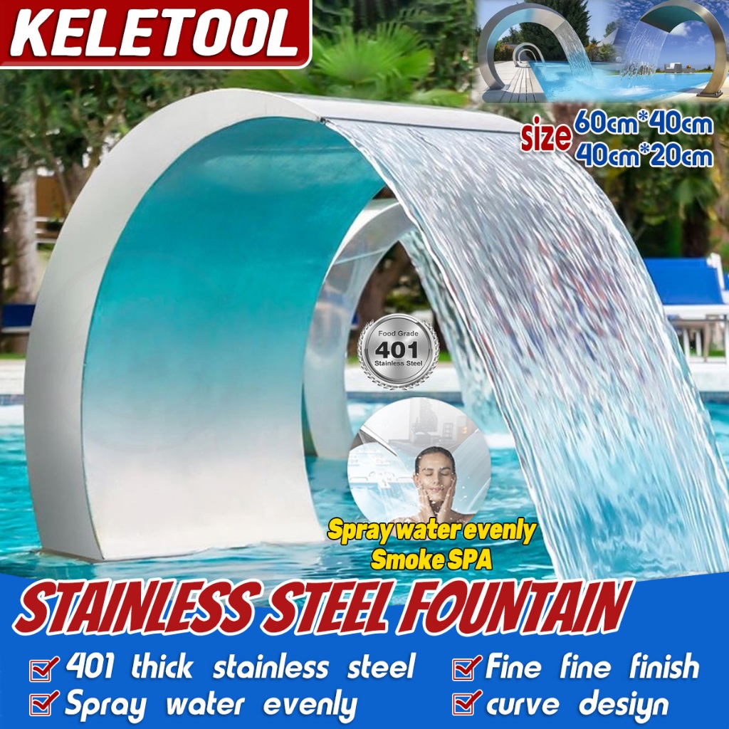Waterfall Pool 60x30cm Stainless Steel Pool Water Fountain Pond Garden ...