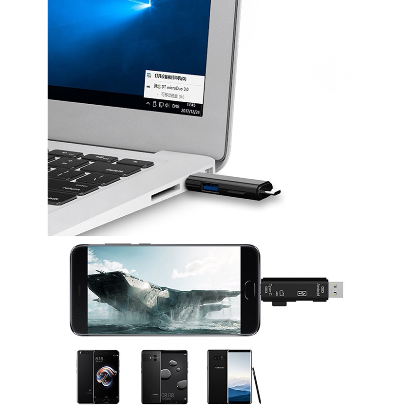 Penyesuai OTG 5 dalam 1 – Pembaca Kad Memori USB 3.0 Type-C / USB ...