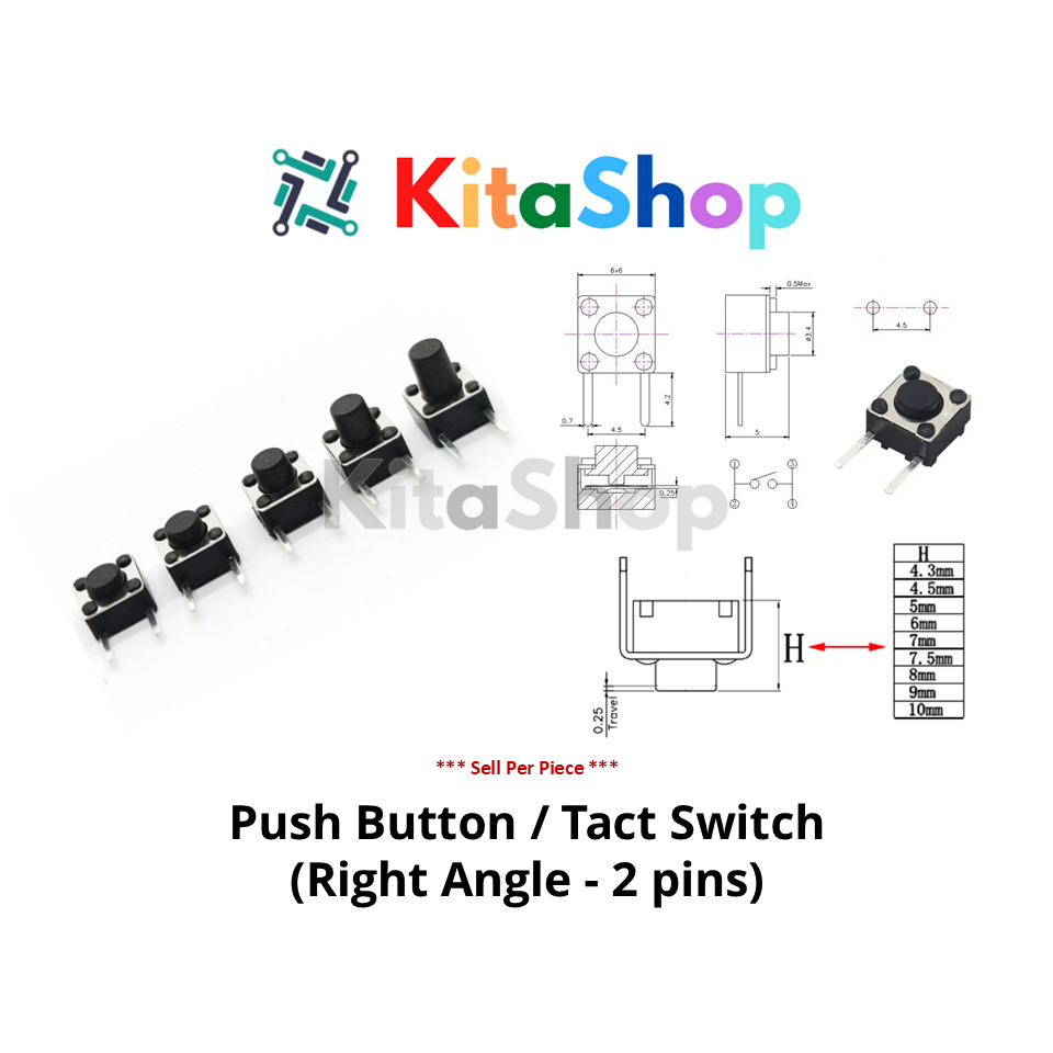 Push Button / Tact Switch (Right Angle - 2 pins) | Shopee Malaysia