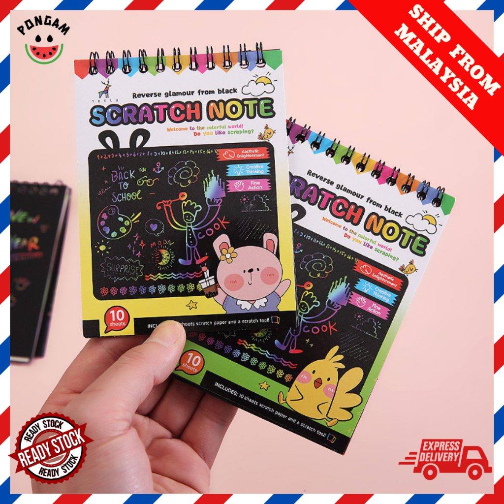 Rainbow Scratch Notebook Magic Drawing Painting Paper Notebook Wooden ...