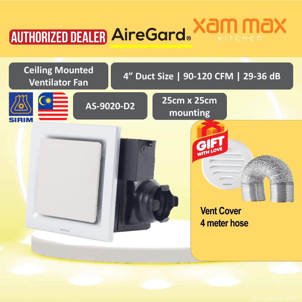 Airegard AS9020 D2 Square - 4" Exhaust Fan Ventilator [Silent Series ...