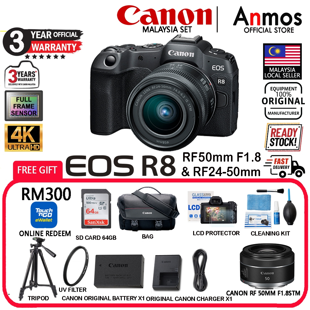 Canon EOS R8 Mirrorless Camera + RF 24-50mm F4.5-6.3 IS STM Lens / RF ...