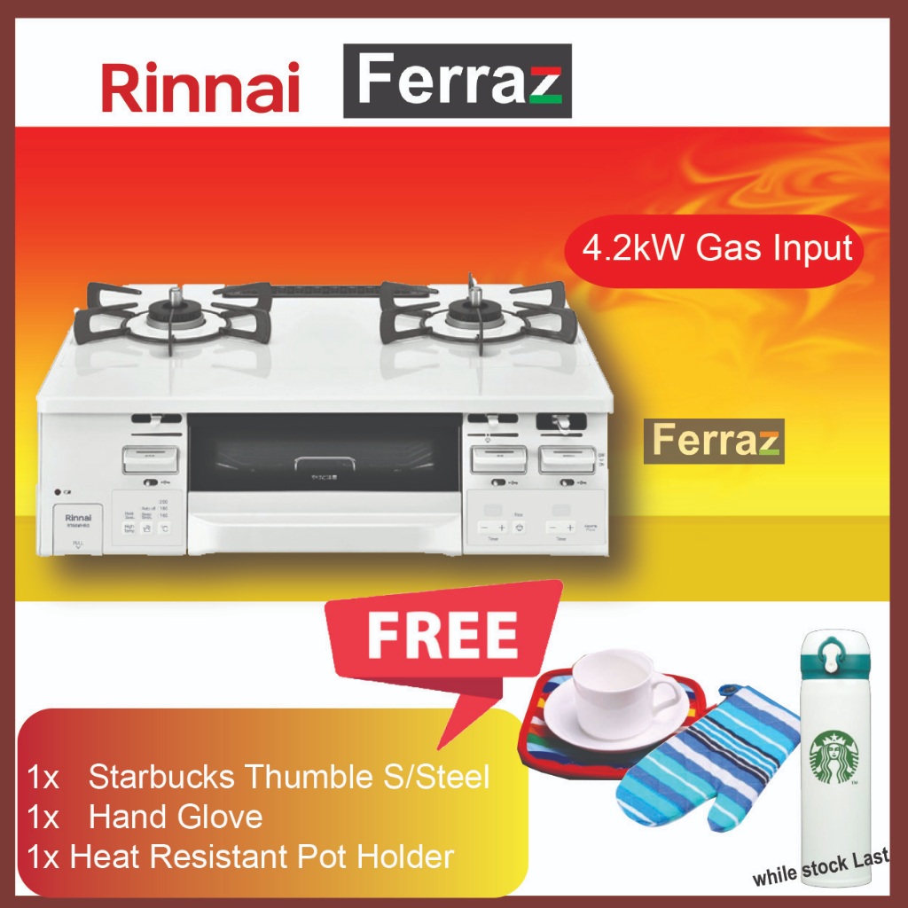 Rinnai RTC6912SG-EWS-RM Table Top Cooker Hob With Grill 2.97 KW & 4.2KW ...