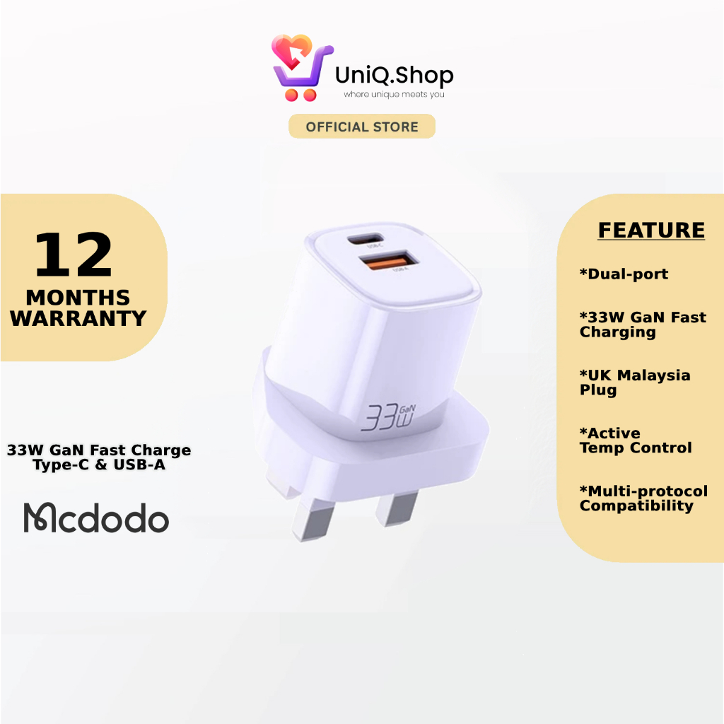 MCDODO 33W PD+QC Nano Series Charger (UK Plug) CH059 Fast Charging Dual ...